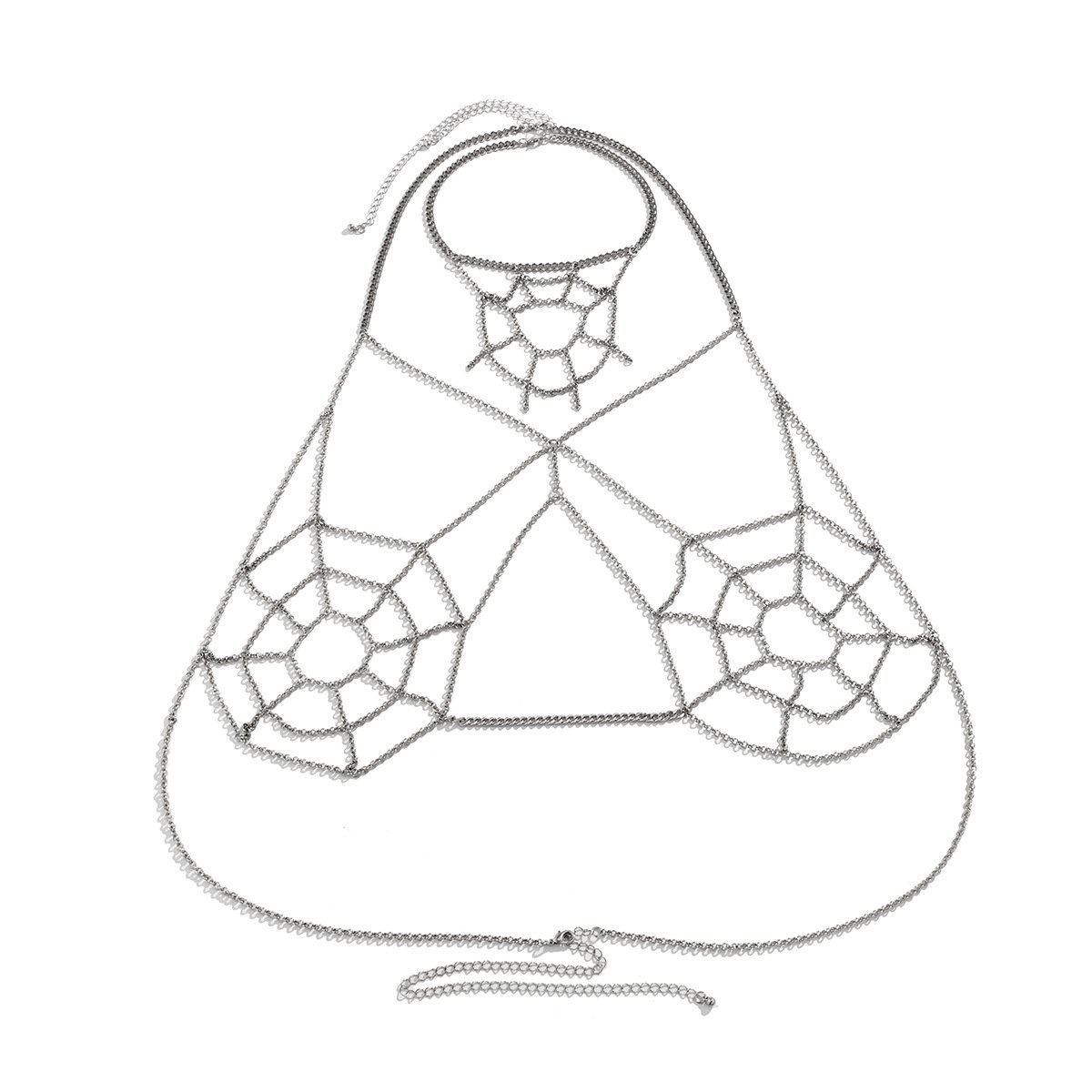Silver Gothic Dark Spider Web Body Chain | Halloween Chest Jewelry