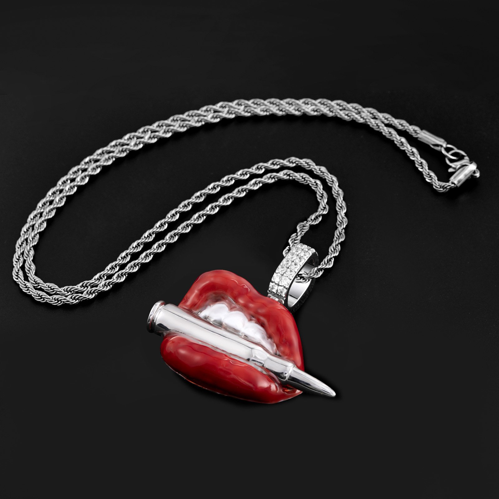 Moissanite Red Lips Bullet Pendant Necklace - Rapper Jewelry - Eseres ...