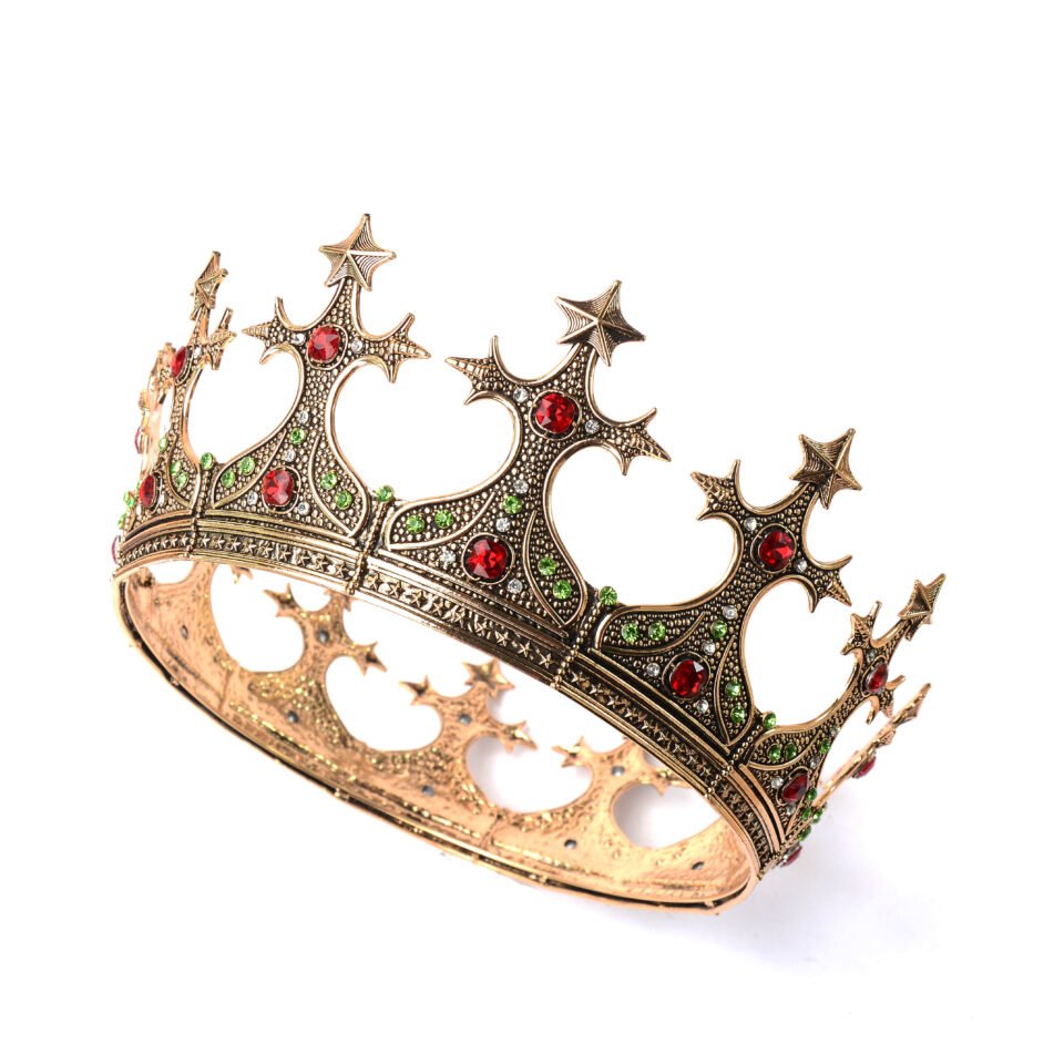 Full Round Gold King Crowns for Men Medieval Costume Headwear - Eseres ...